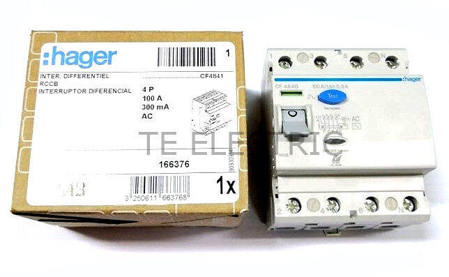 HAGER 40A / 63A / 100A 4 POLE 300MA ELCB RCCB CF 440B / 463B / 484B ...