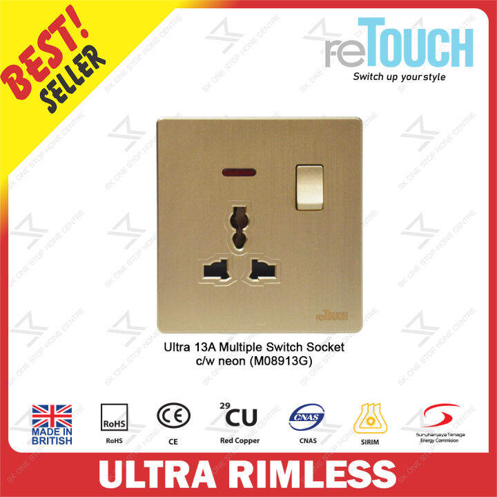 ReTouch Ultra 13A Multiple Switch Socket c/w neon (M08913G) | Lazada