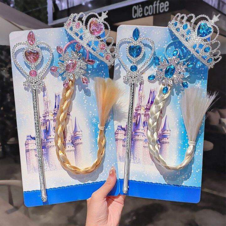 2023 New Frozen Princess Girls Wig Crown Scepter Set Elsa Costume ...
