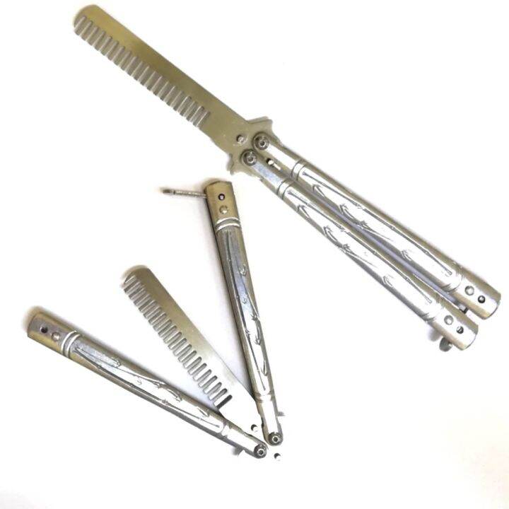 Bamboo Silver Handle Butterfly Folding Comb training Practice Stainless ...