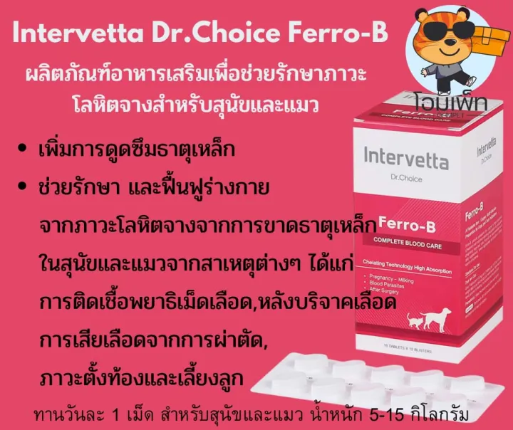 Intervetta Dr.Choice Ferro-B ผลิตภัณฑ์อาหารเสริมเพื่อช่วยรักษาภาวะโลหิตจางสำหรับสุนัขและแมว 1 ...