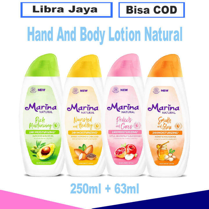 Marina Hand Body Lotion Tubuh Natural Extra 250ml + 63ml Protects ...