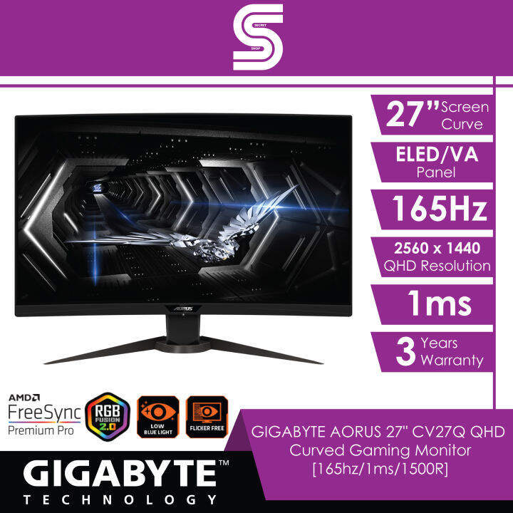 GIGABYTE AORUS 27" CV27Q QHD Curved Gaming Monitor - [165hz/1ms/1500R ...