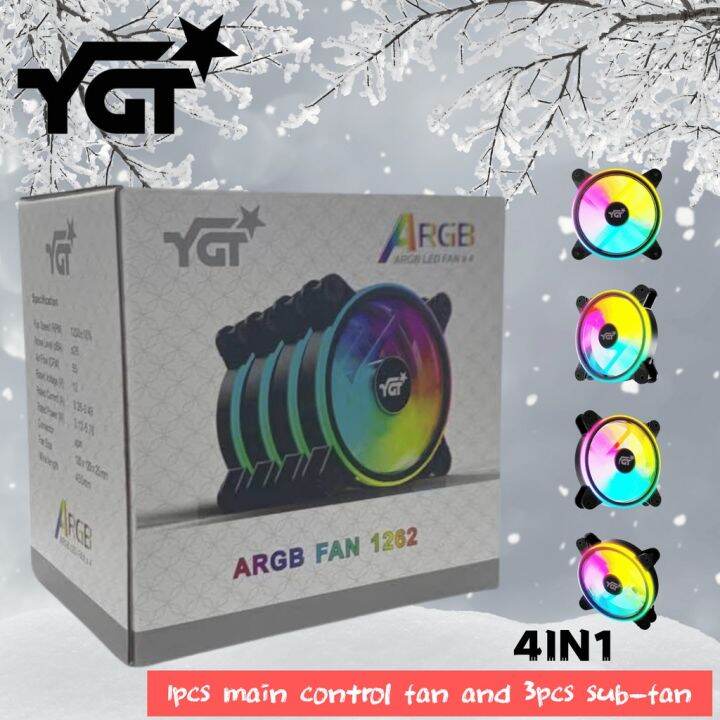 ♧YGT Computer Case PC Cooling 120mm #1262 ARGB Case Fan RGB 120mm 4IN1 ...