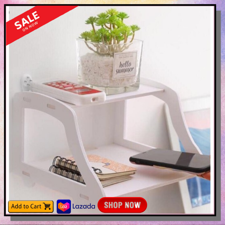 Storage Rack Display Holder Double Floating Wall Mount Shelf Wood Desk ...