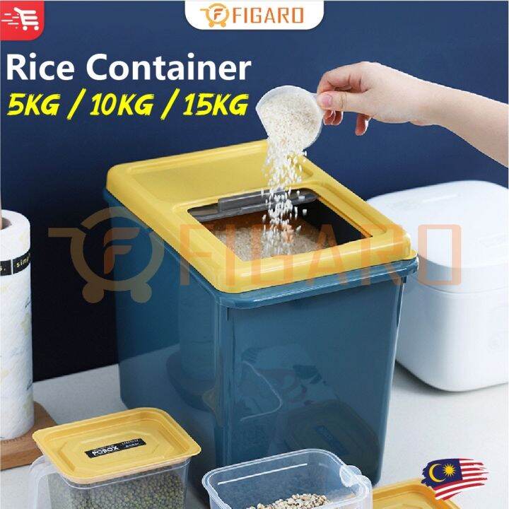 Figaro Rice Storage Container Bekas Beras 5kg 10kg 15kg Bekas Simpan ...