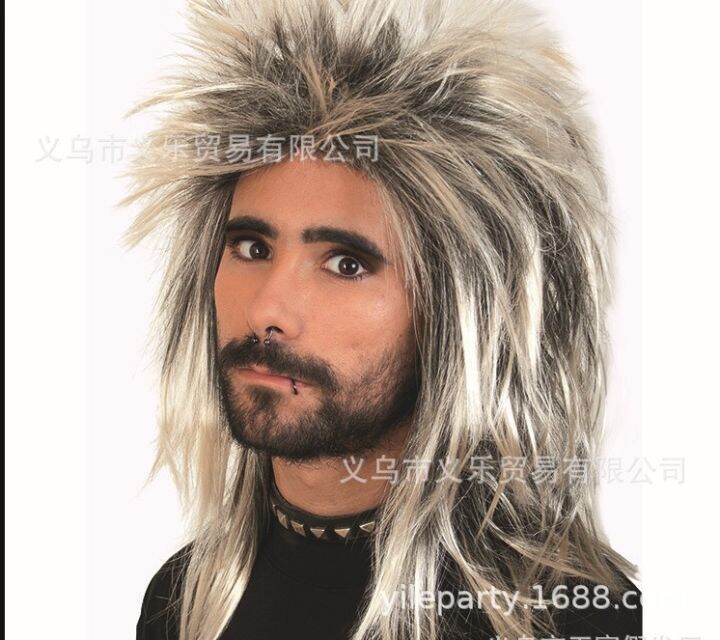 European and American men's wig rock star fluffy hairstyle cosplay kill ...