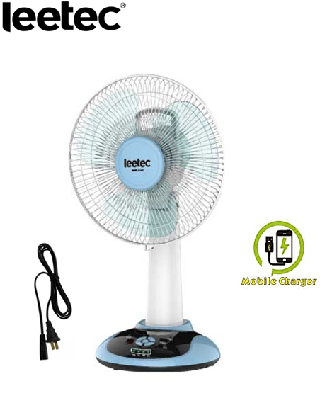 LEETEC LT-657 Rechargeable Fan LED Light 3 Big Leaf with Oscillating 12 ...