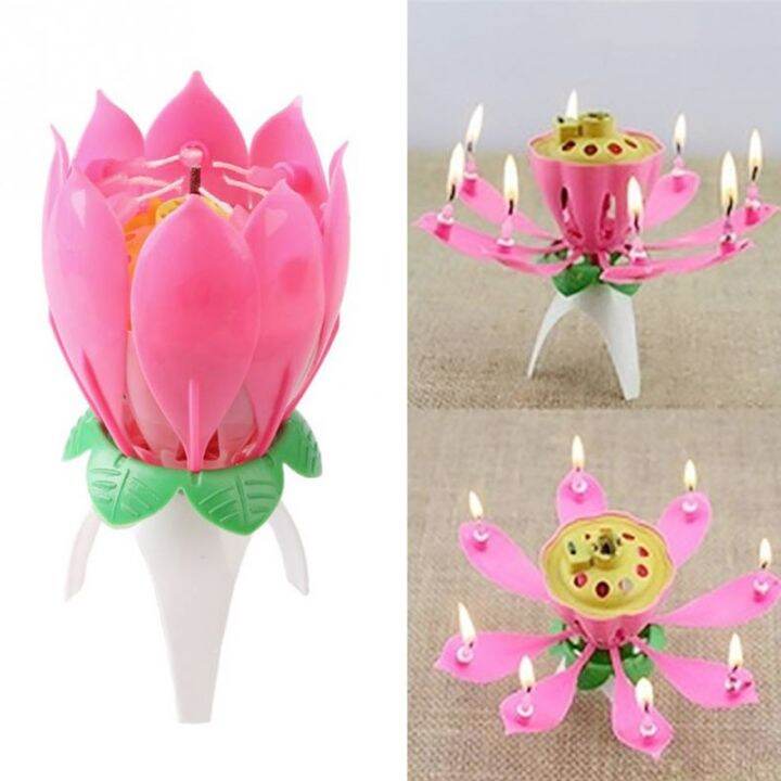 Exquisite Lotus Flower Shape Rotating Musical Candle Disposable Candles ...