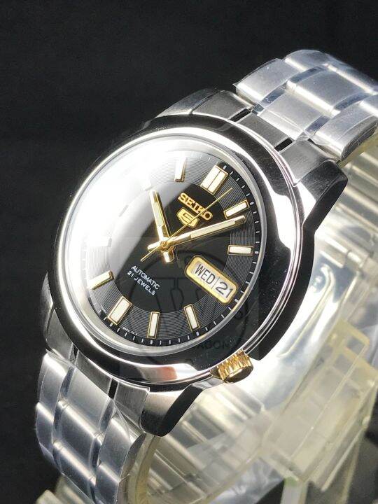 Seiko 5 Sports SNKK17K1 Black Dial Gold Outlined Hands & Markers ...