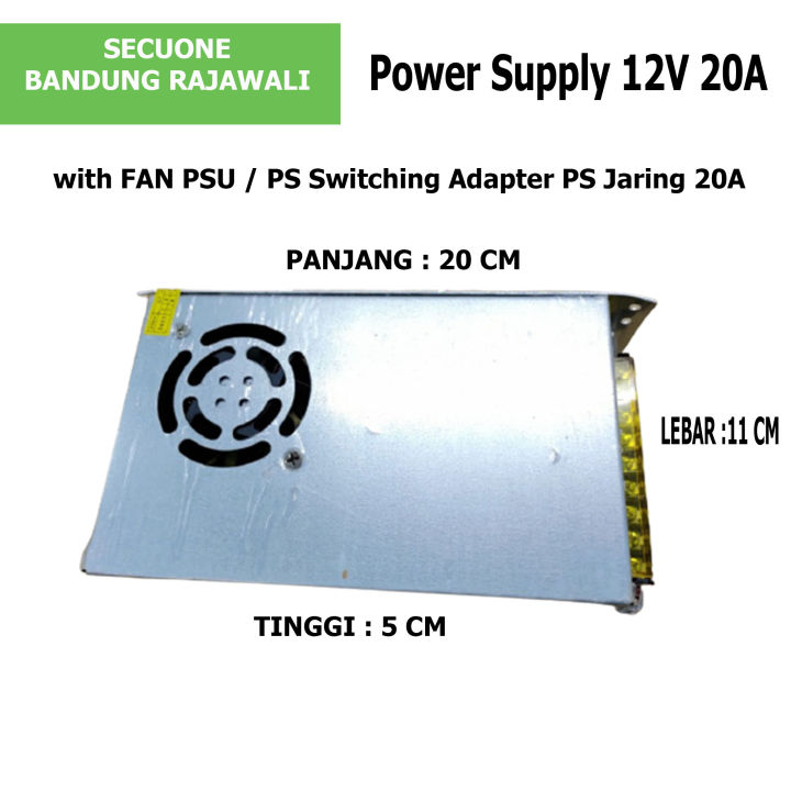 Power Supply 12V 20A with FAN PSU / PS Switching Adapter PS Jaring 20A ...