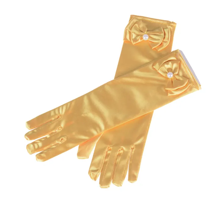 Satin Bow Pearl Long Gloves Elbow Length Princess Costume Dress Baby ...