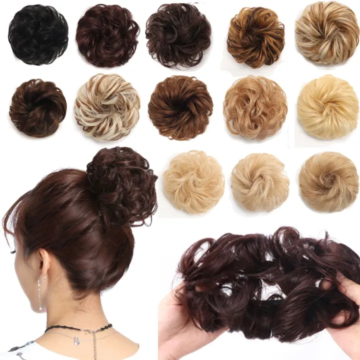 BUUXIAA ซาลาเปาหยัก โดนัทซาลาเปา ธรรมชาติ แฮร์พีช ลอนผมยุ่งยุ่ง ต่อผมแบบบ๊อบเบิ้ล ชิ้น Updo ...