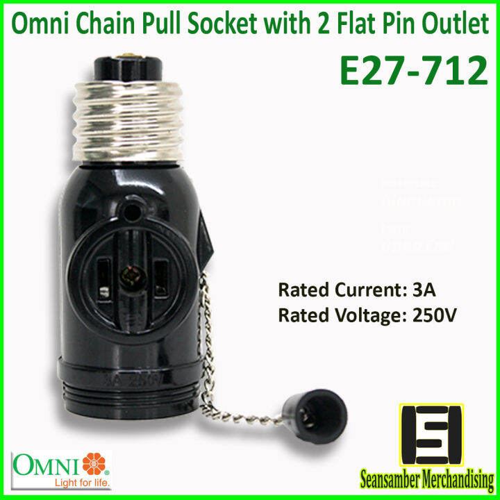 Omni Chain Pull Socket with 2 Flat Pin Outlets 3A 250V E27-712 | Lazada PH