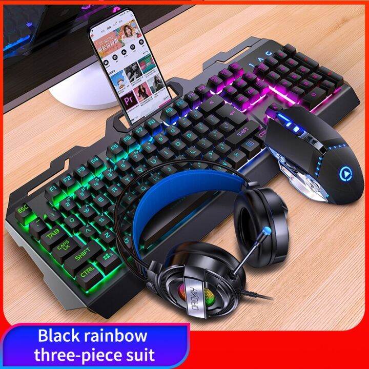 Fashion Gaming Cool Keyboard Mouse Headset RGB Backlit Mechanical Feel ...