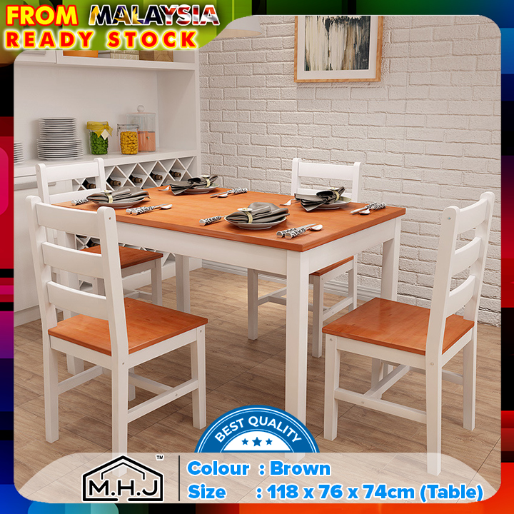 MHJ Simple Dining Table And Chair Solid Wood Material Combination 1 Table, 4 Chairs, 4 Person ...