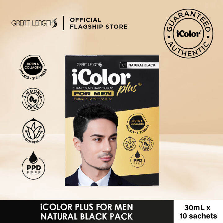 iColor Plus Shampoo-In Hair Color For Men Natural Black 30ml x 10 ...