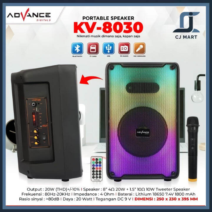 Advance KV-8030 Speaker Aktif Bluetooth 8" Free 1 Mic Karoke RGB Light | Lazada Indonesia