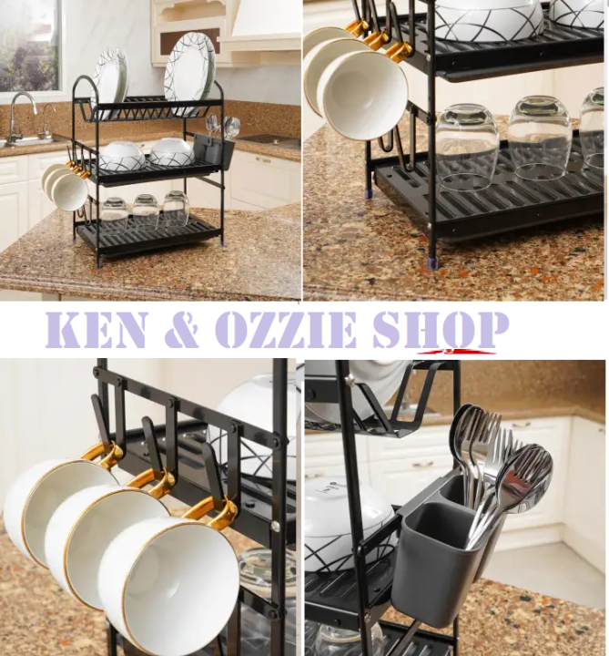 Krischef Rak Piring Aluminium 3 Tingkat - Hitam, Dilengkapi tempat ...