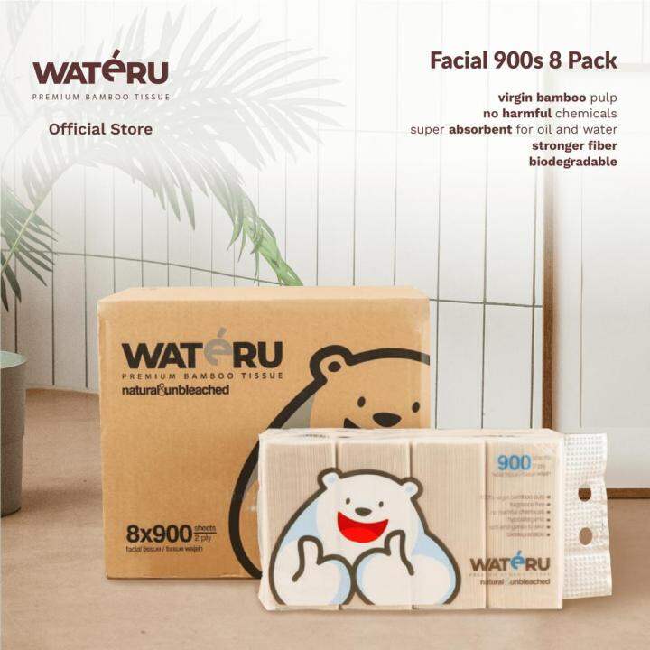 Wateru Natural Bamboo Tissue / Tisu Bambu - Facial 900s, 8 pack ...