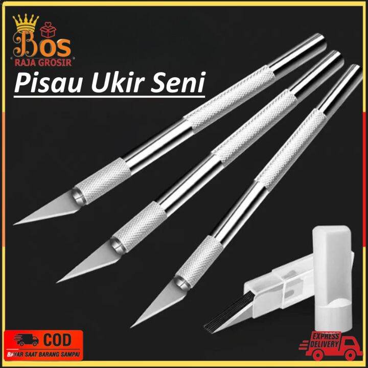 Pisau Ukir Seni 5 isi Cutter Hobby Crafting Art Knife Metal Handle ...