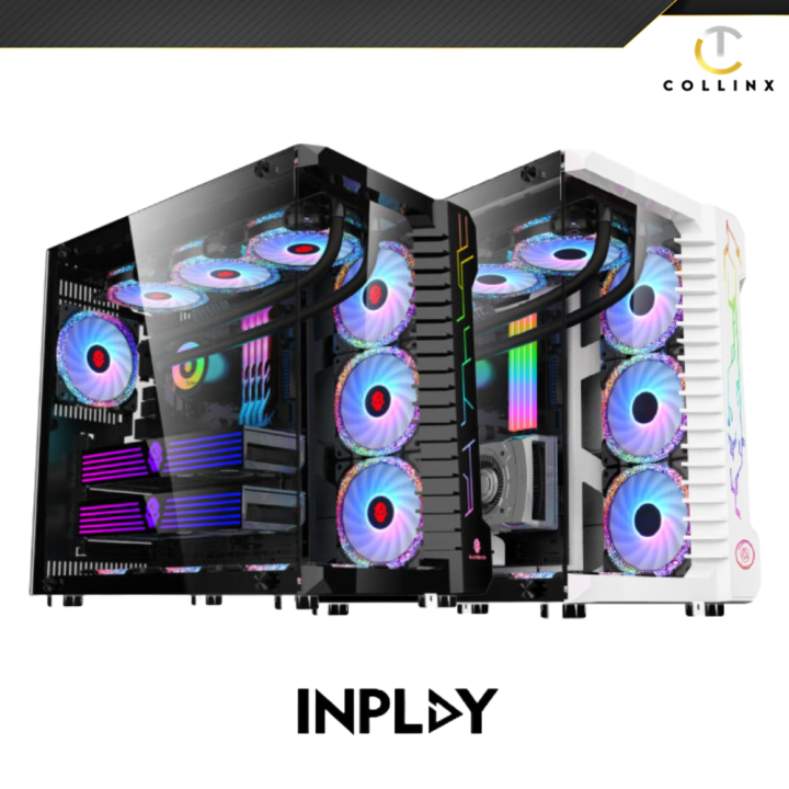 Inplay Robin 101 Gaming Case Black and White ATX Tempered Glass For PC ...
