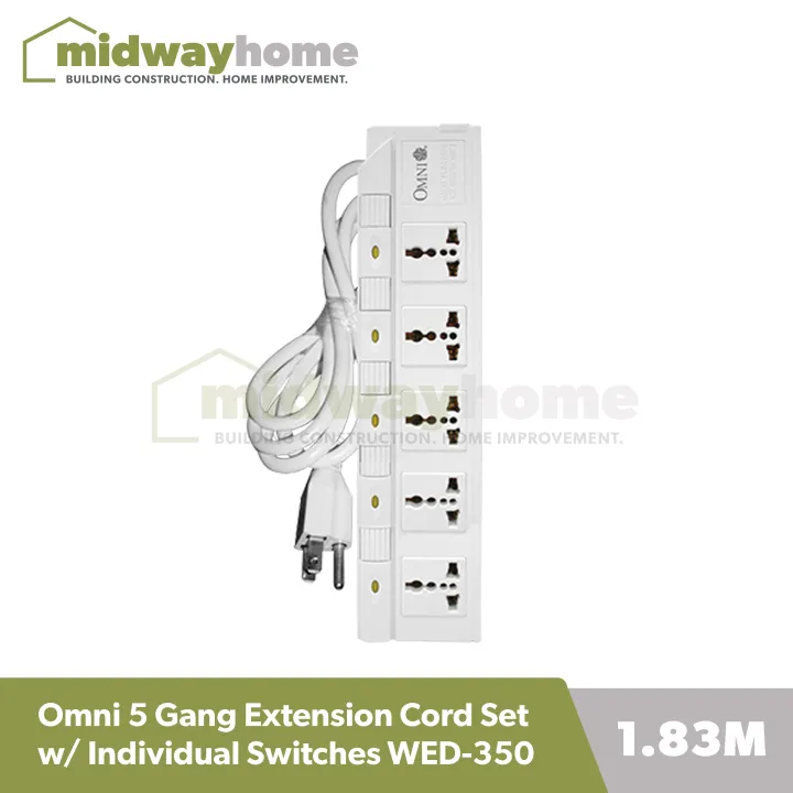 Omni 5 Gang Computer Extension Cord Set w/ Individual Switches WED-350 ...