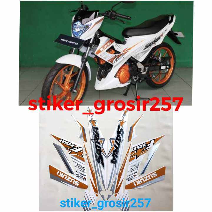 STIKER STRIPING & LIS BODY SATRIA FU F150 FACELIFT 2014 2015 PUTIH ...