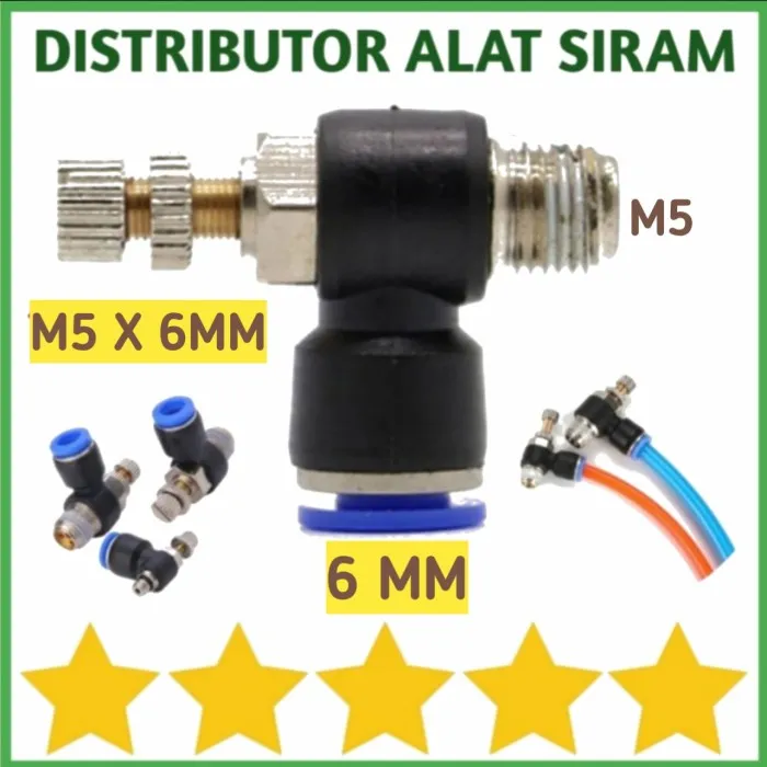 FITTING PNEUMATIC FLOW SPEED CONTROL VALVE M5 X 6 MM ELBOW SELANG PU 6 ...