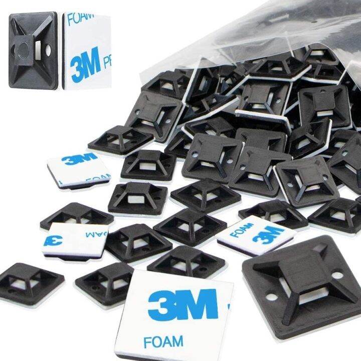 100 PCS - 20 mm Cable Tie Base Mount Self Adhesive for Wire Clips Cable ...