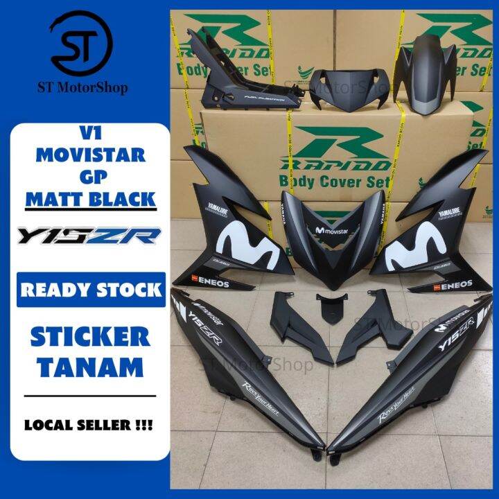 YAMAHA Y15 Y15ZR V1/V2 MOVISTAR GP MATT BLACK COVER SET (STICKER TANAM) RAPIDO NEW ACCESSORY ...