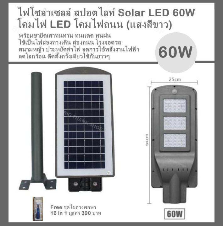 ไฟโซล่าเซลล์ สปอตไลท์ Solar LED 60W (180 ตร.ม.) โคมไฟ LED โคมไฟถนน (แสง ...