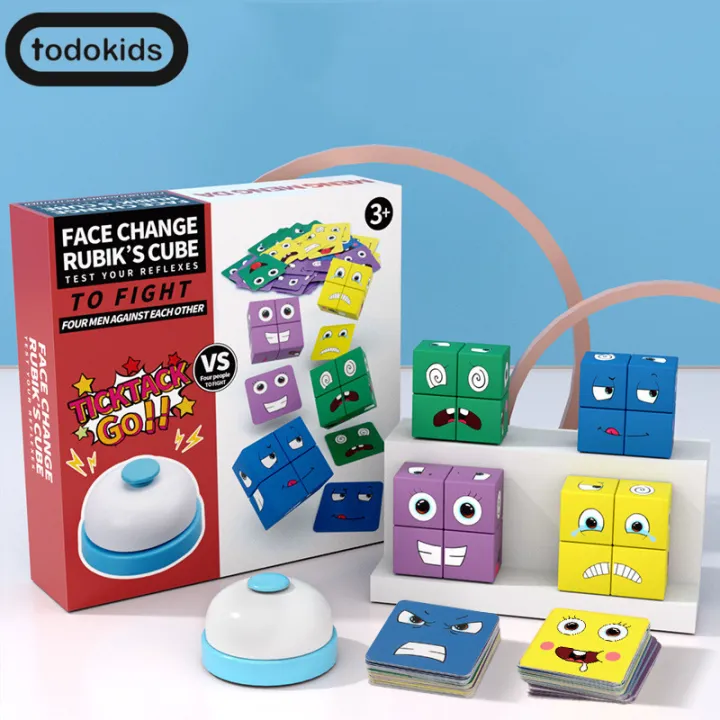 Todokids ไม้สนุกหน้าเปลี่ยน Cube Bell เรขาคณิตบล็อกตัวต่อ Expressions ...