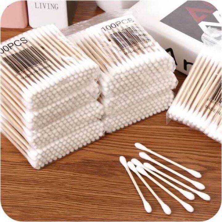 100Pcs/Pack Cotton Swabs Bamboo Stick White with Plastic Wrapper Eco ...