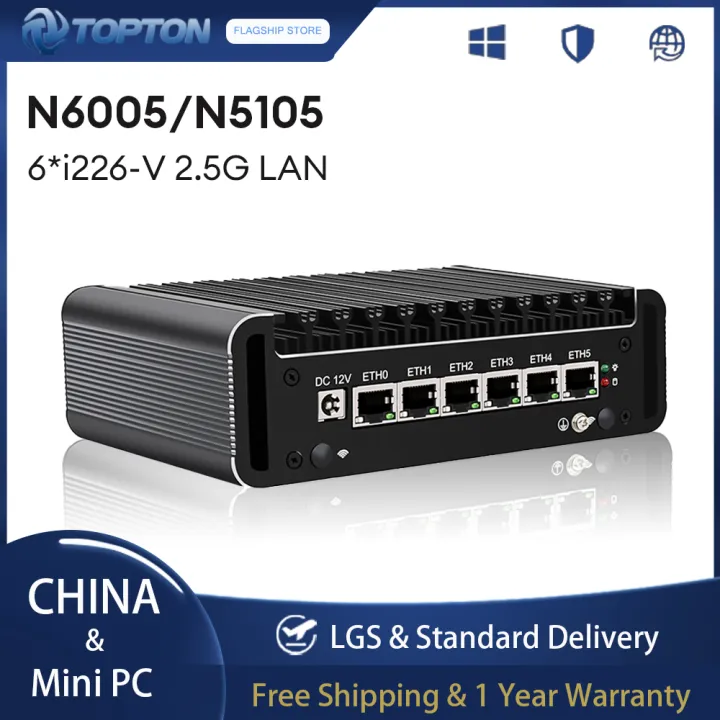 TOPTON 6*LAN 2.5G Soft Router Pentium N6005 Intel i226-V 2*DDR4 Slot ...