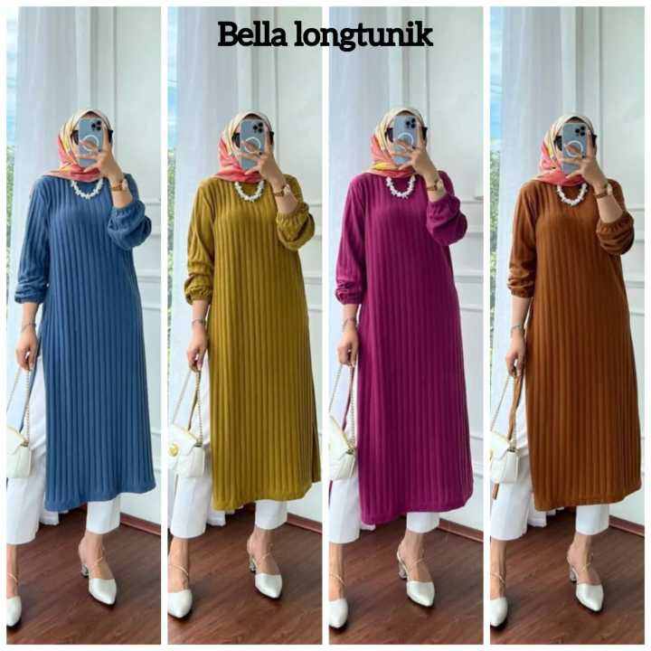 BELLA LONG TUNIK KNIT HORNET PREMIUM BELAH SAMPING | Lazada Indonesia