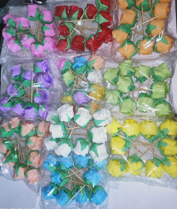 [ALL ABOUT EDIBLE TOPPER] EDIBLE SMALL ROSE WITH LEAVES 1" SIZE FOR ...