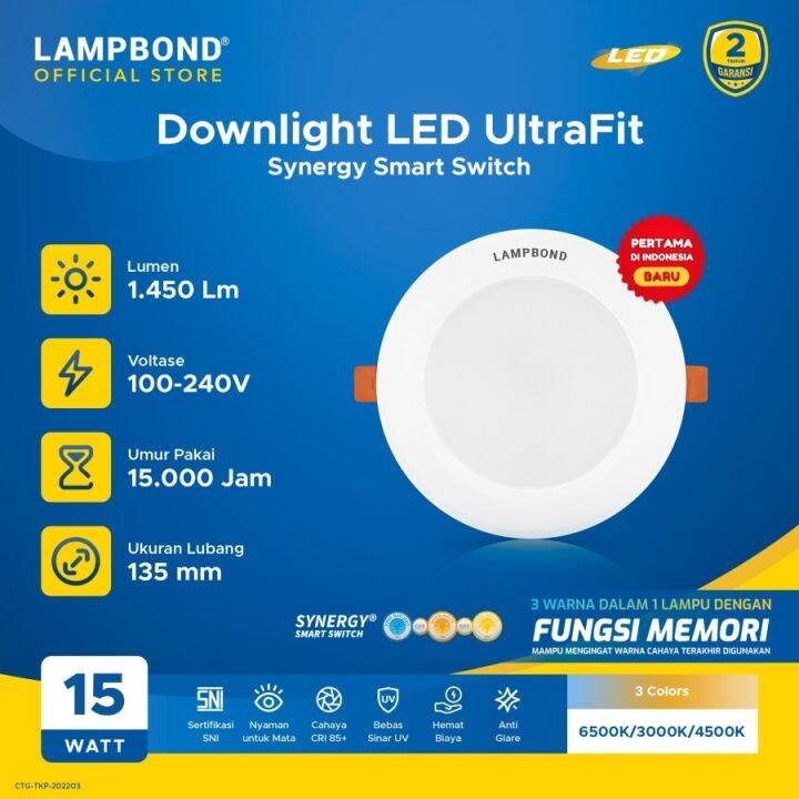 Lampu Downlight LED 15 Watt 3 Warna Lampbond Fungsi Memori | Lazada ...