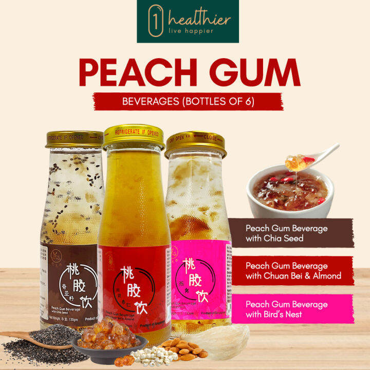 Peach Gum Beverage 6 Bottles 3 Flavour 130g ( Birdnest / Chia seed ...