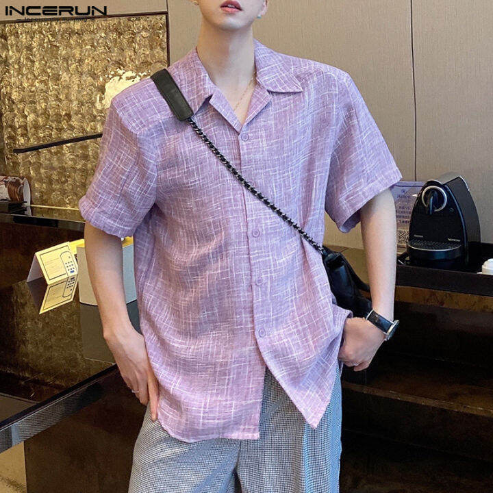 [Perfectly] INCERUN Mens Leisure Button Down Solid Asymmetric Top Retro ...