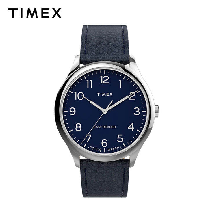 Timex Easy Reader Strap Blue Leather Analog Quartz Watch For Men ...