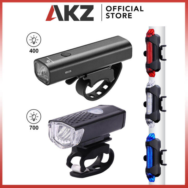 AKZ Rechargeable Cycle Bicycle Bike Head Front Light Rear Tail LED Lamp ...