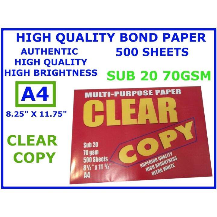 Clear Copy Bond Paper A4 --70Gsm Substances.20 500 SHEETS | Lazada PH