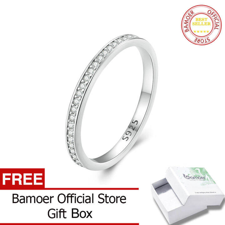 BAMOER แหวน925เงินสเตอร์ลิง Moissanite วงแหวนซ้อนได้ชุบทองคำขาวสำหรับผู้หญิงครบรอบเครื่องประดับ ...