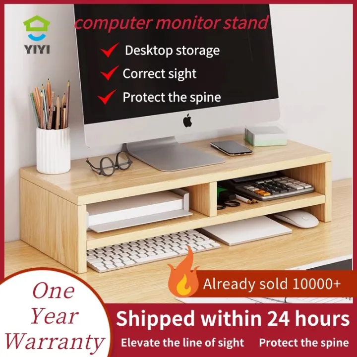 Monitor riser Wood Finish Computer Monitor heighten Stand PC Laptop ...