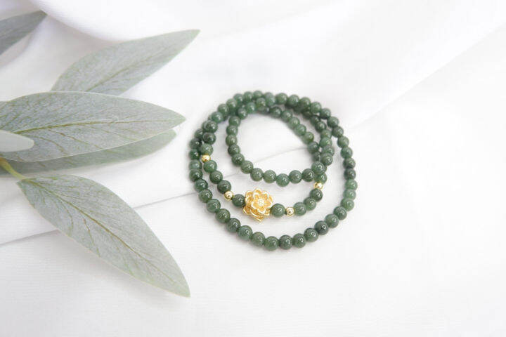 Chuỗi Vòng tay Ngọc Cẩm Thạch Jadeite Xanh Đậm Mix Charm Sen Vàng 18k ...