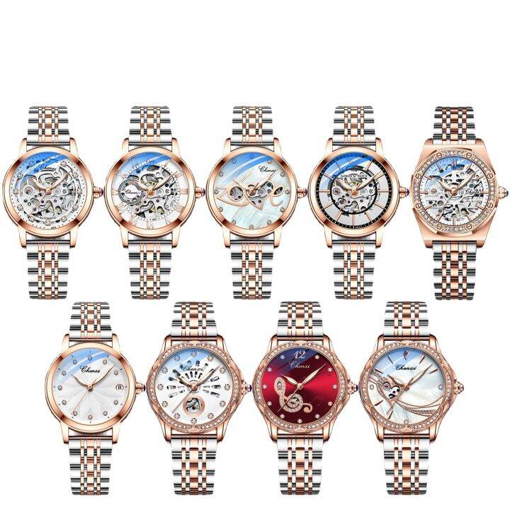 CHENXI/Chenxi fashion luminous waterproof mechanical women's watch solid steel belt hollow ...