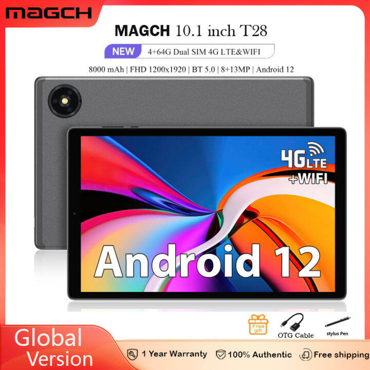 2023แท็บเล็ต MAGCH T28 10.1นิ้ว1200X1920 IPS Android 12 GB 4GB RAM 64GB ROM 8 Cores GPS Type-C ...