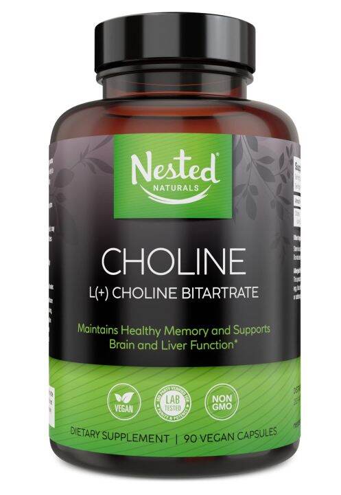 Nested Naturals Choline Bitartrate 500mg, 90 Capsules, Promotes Brain ...