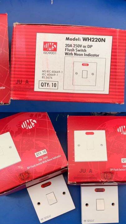 UMS SIRIM 20A Water Heater Switch with LED Neon Light Flush Switch WH-220N | Lazada